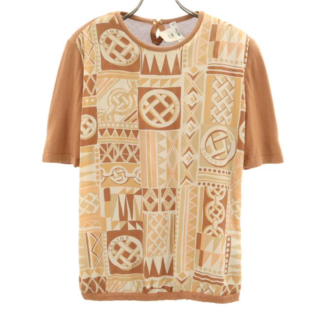 CELINE セリーヌ 90s オールド イタリア製 総柄 半袖 ニット 40 ベージュ レディース