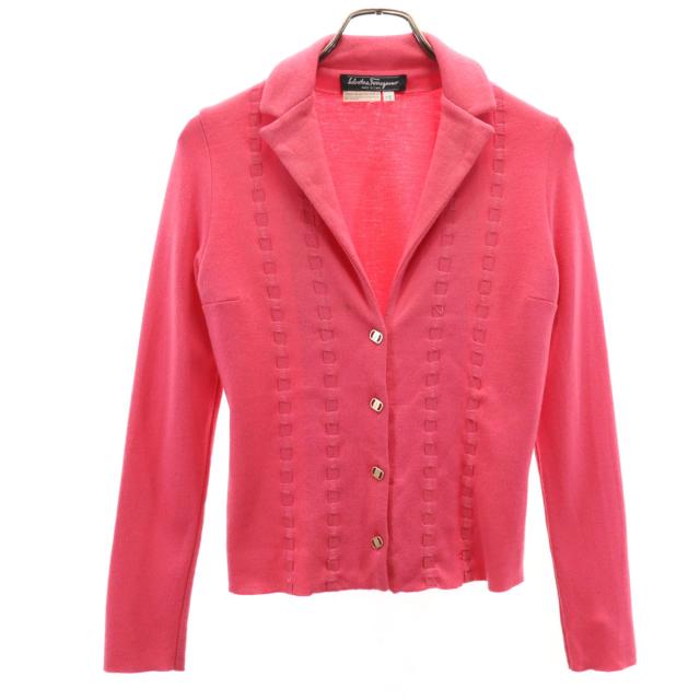 SalvatoreFerragamo サルバトーレフェラガモ イタリア製 ウールブレンド 長袖 カーディガン XS ピンク レディース
