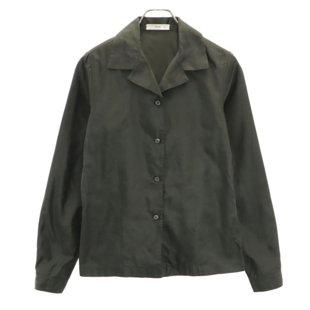 PRADA プラダ イタリア製 長袖 オープンカラー シャツ 42 グリーン レディース