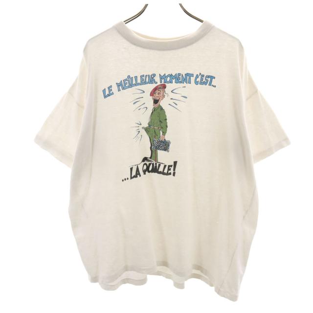 OLD オールド 90s ユーロ フランス語 軍人 半袖 シングルステッチ Tシャツ XL ホワイト メンズ