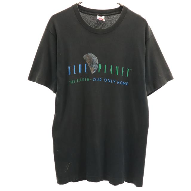 FRUIT OF THE LOOM フルーツオブザルーム 90s オールド USA製 地球 半袖 シングルステッチ Tシャツ L ブラック BLUE PLANET メンズ