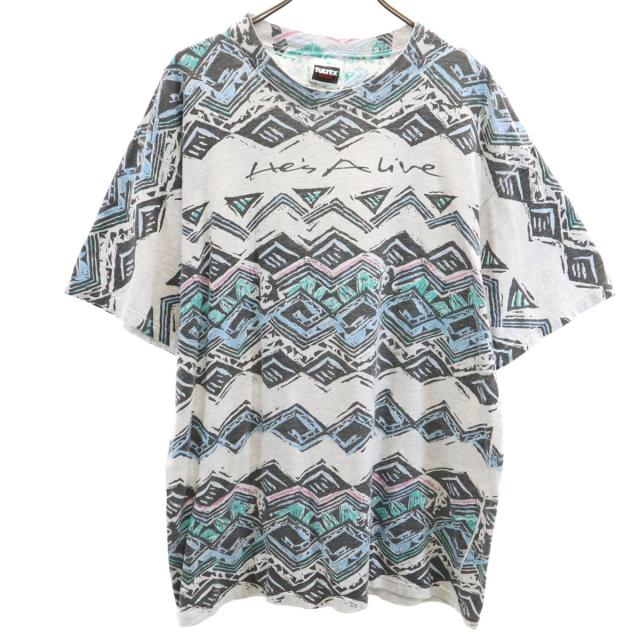 TULTEX タルテックス 90s オールド キリスト 総柄 半袖 ジーザスプリント Tシャツ XL グレー 他 Jesus メンズ