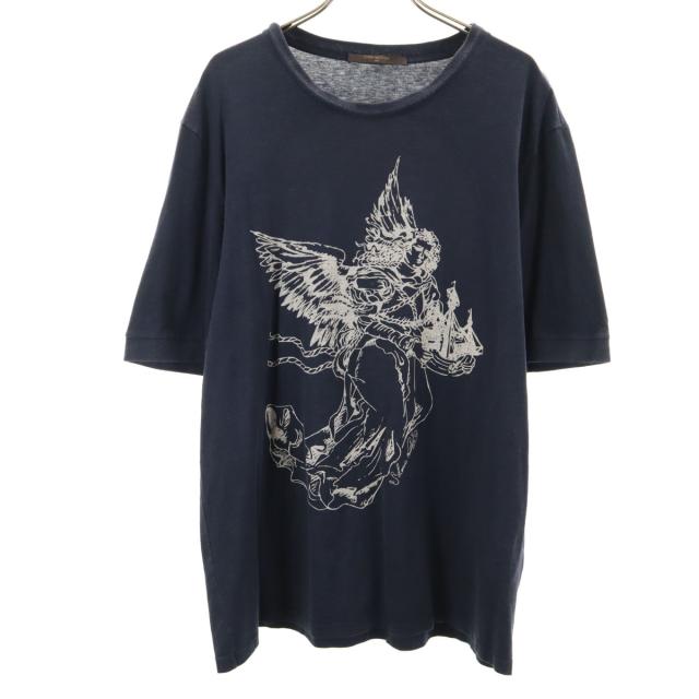 LOUIS VUITTON ルイヴィトン イタリア製 シルクブレンド エンジェル プリント 半袖 Tシャツ XL ネイビー 天使 メンズ