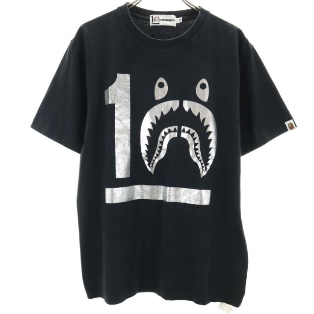 A BATHING APE アベイシングエイプ シャークプリント 半袖 Tシャツ M 黒 10周年記念 メンズ