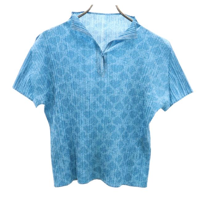 PLEATS PLEASE プリーツプリーズ 日本製 半袖 プリーツ カットソー 3 ブルー イッセイミヤケ レディース