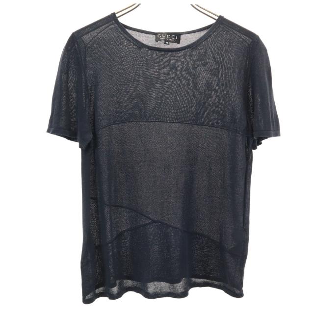 GUCCI グッチ イタリア製 シルク 半袖 ニット M 濃紺 レディース