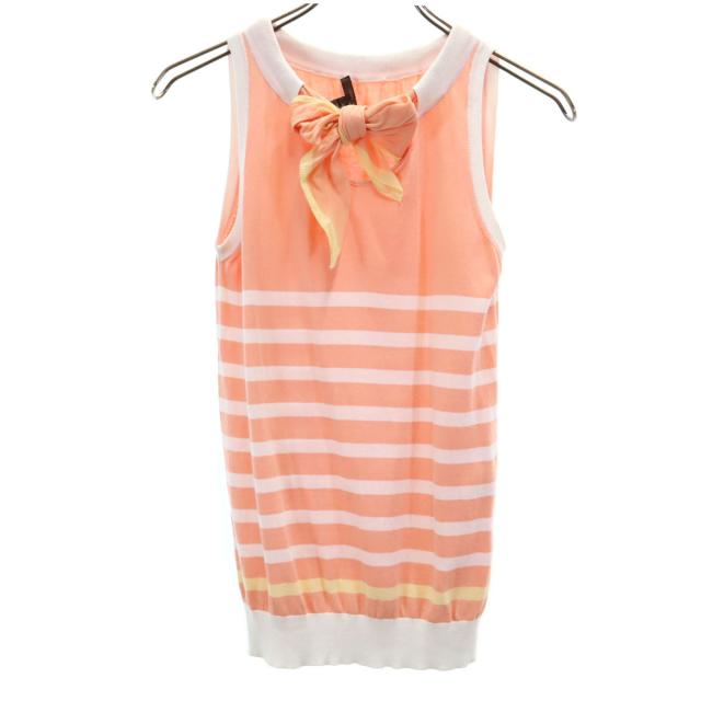 LOUIS VUITTON ルイヴィトン イタリア製 ボーダー柄 ノースリーブ ニット XS サーモンピンク レディース