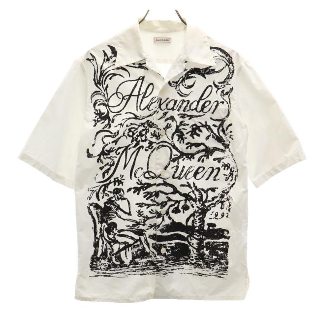 Alexander McQueen アレキサンダーマックイーン スカル 半袖 オープンカラーシャツ 15+ ホワイト メンズ