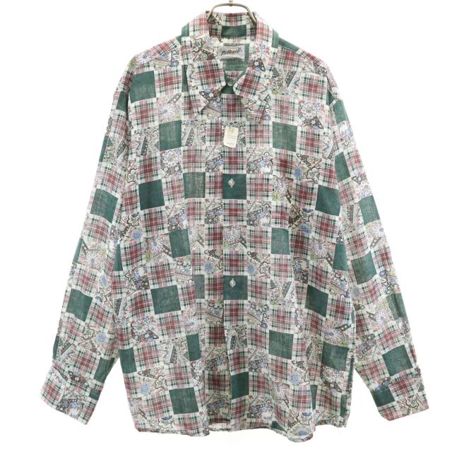 Bellcralt 70s ヴィンテージ チェック柄 長袖 シャツ L ホワイト デッドストック メンズ