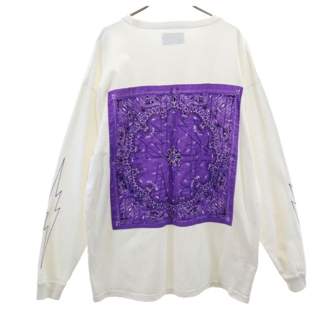 TAIN DOUBLEPUSH タインダブルプッシュ バック バンダナ 長袖 Tシャツ L ホワイト ロンT メンズ
