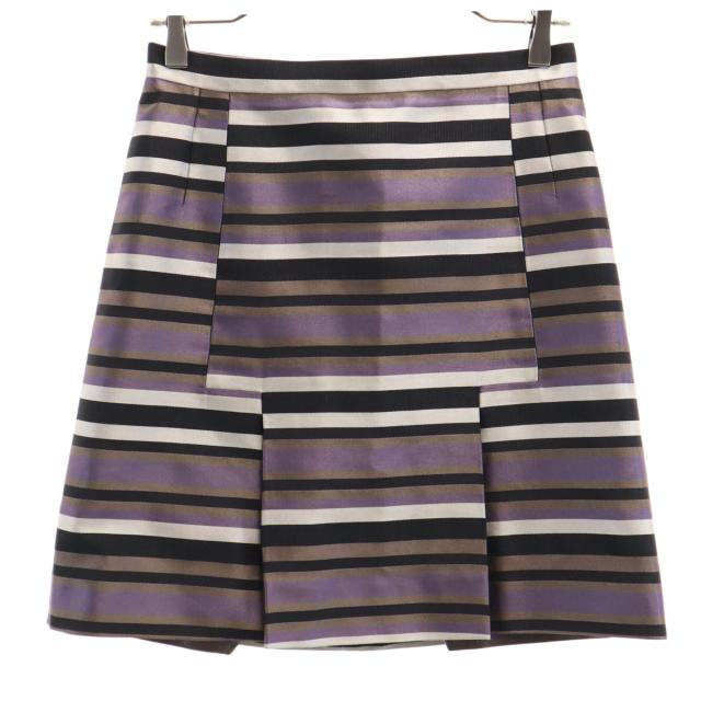 LOUIS VUITTON ルイヴィトン フランス製 シルクブレンド ボーダー柄 ミディ丈 タイトスカート 36 パープル レディース