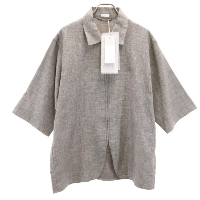 未使用 SEEALL シーオール 日本製 リネンブレンド 5分袖 ジップ シャツ 3 グレーブラウン メンズ