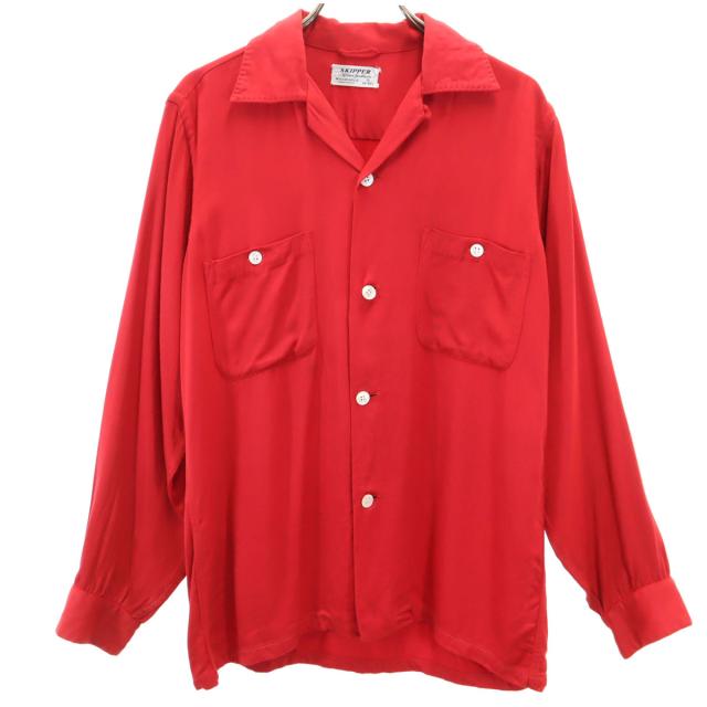 SKIPPER スキッパー 50s USA製 ヴィンテージ 長袖 オープンカラーシャツ S 赤 メンズ
