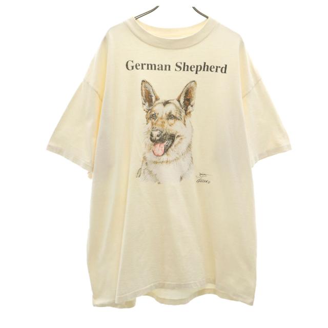 DELTA デルタ 90s USA製 オールド ジャーマンシェパード プリント 半袖 Tシャツ XL アイボリー シングルステッチ 犬 ドッグ メンズ