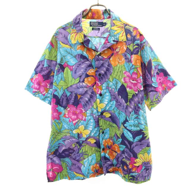 Polo by Ralph Lauren ポロバイラルフローレン 90s オールド 開襟 花柄 半袖 オープンカラーシャツ M マルチ ADAMS メンズ