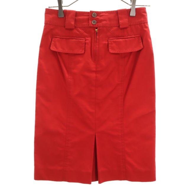 LOUIS VUITTON ルイヴィトン フランス製 ミモレ丈 タイトスカート 34 レッド レディース
