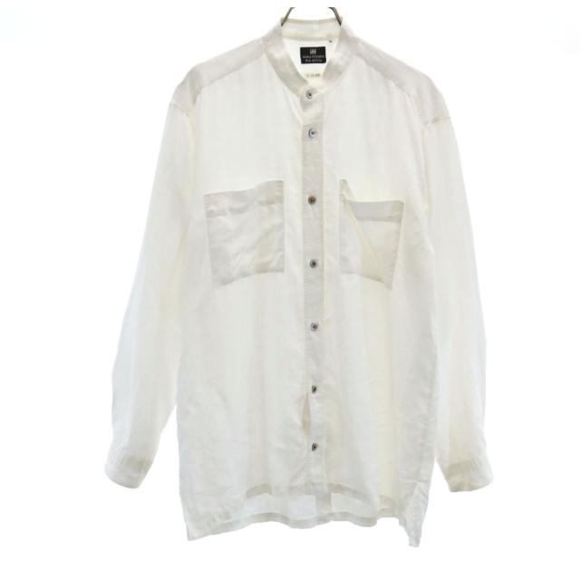 issei miyake the shirts イッセイミヤケ ザ シャツ 90s リネン オールド 長袖 バンドカラーシャツ M ホワイト メンズ
