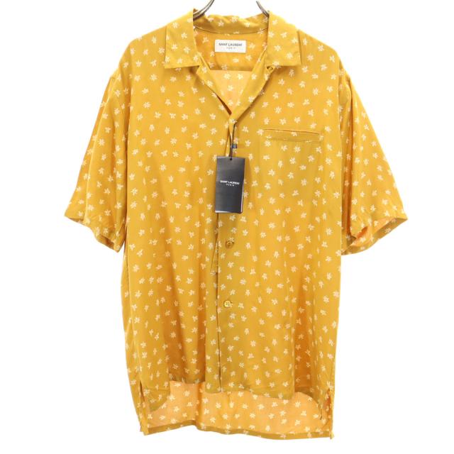 未使用 SAINT LAURENT サンローラン イタリア製 花柄 半袖 オープンカラーシャツ 38 黄土色 531956 Y2C91 メンズ