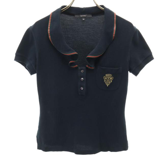 GUCCI グッチ イタリア製 半袖 ポロシャツ XS 濃紺 レディース