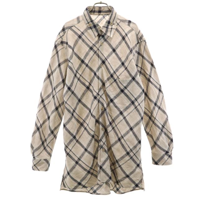 Y’s BANG ON! ワイズ バングオン 日本製 リネン チェック柄 長袖 ロング シャツ 2 グレージュ ヨウジヤマモト メンズ