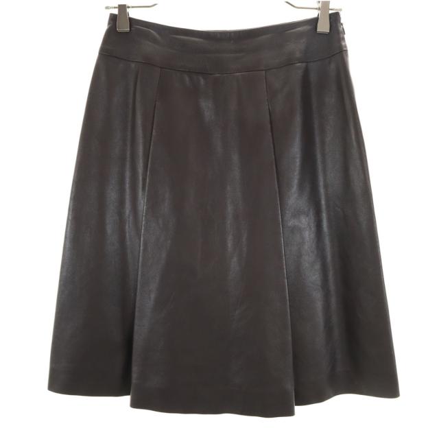 CELINE セリーヌ フランス製 ラムレザー ミディスカート 36 ダークブラウン系 レディース