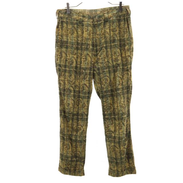 Needles ニードルズ 日本製 チェック 総柄 ストレートパンツ S ベージュ シンチバック メンズ