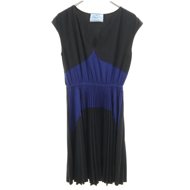 PRADA プラダ イタリア製 ノースリーブ プリーツ ワンピース 40S ブラック レディース