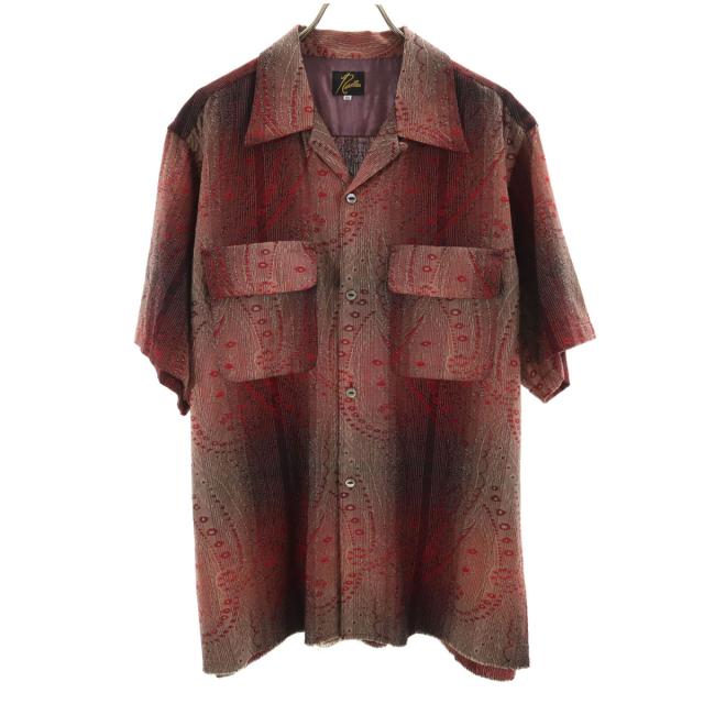 Needles ニードルズ 日本製 総柄 半袖 オープンカラーシャツ XL ボルドー メンズ