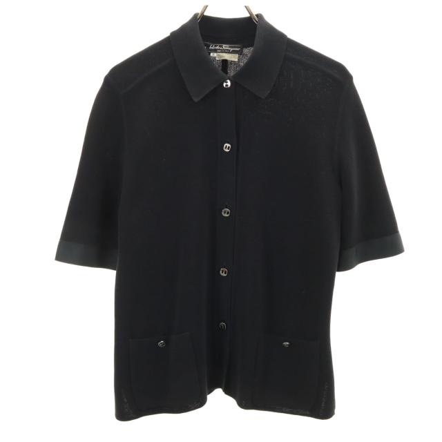 Salvatore Ferragamo サルヴァトーレフェラガモ 90s イタリア製 オールド 半袖 ニットカーディガン M ブラック レディース