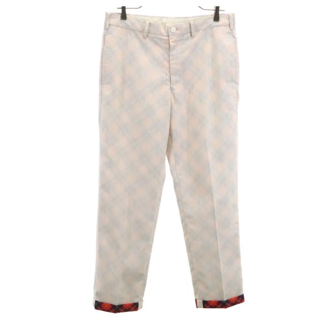 ISSEY MIYAKE MEN イッセイミヤケメン 日本製 リバースプリント チェック柄 スラックスパンツ 2 アイボリー系 メンズ