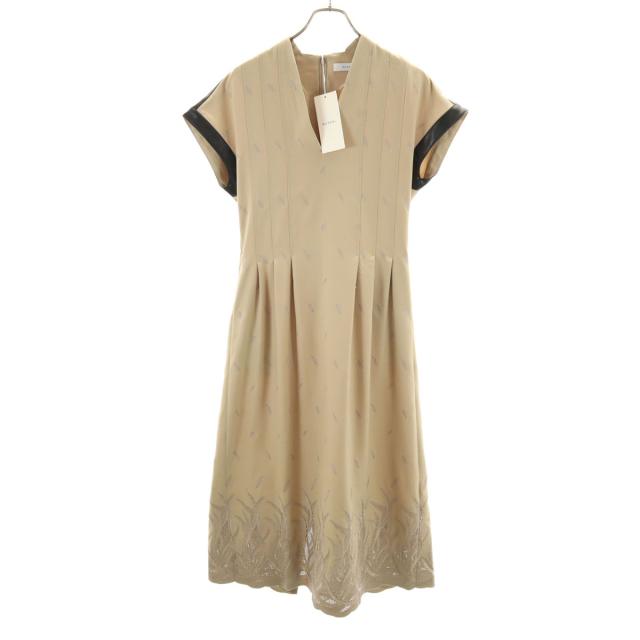 MURAL ミューラル 未使用 総柄 半袖 刺繍 ロングワンピース 1 ベージュ タグ付き レディース