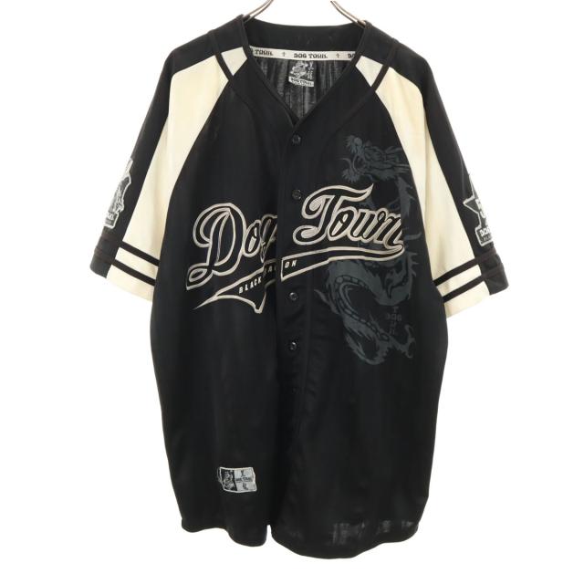 DOGTOWN ドッグタウン 90s オールド ベースボールシャツ 半袖 Vネック シャツ ブラック系 黒龍 メンズ