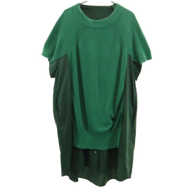Sacai サカイ 半袖 ニット切替 ドッキング ワンピース 2 グリーン レディース