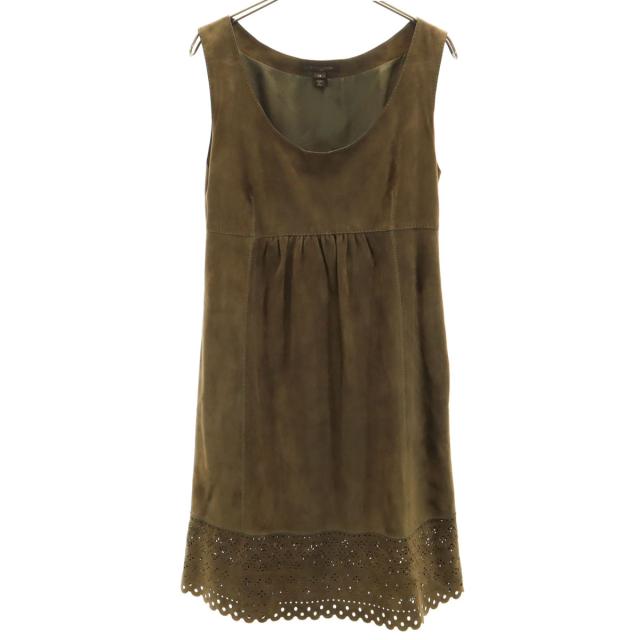 LOUIS VUITTON ルイヴィトン イタリア製 ノースリーブ 羊革スエード ミニワンピース 38 ブラウン レディース