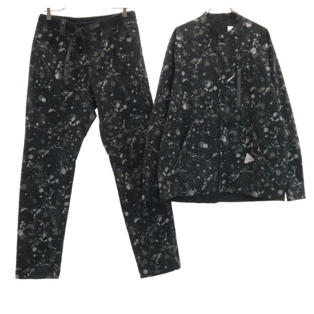 and wander アンドワンダー 日本製 ペイント柄 長袖 ドライストレッチ シャツ 上下セットアップ 3 ブラック メンズ