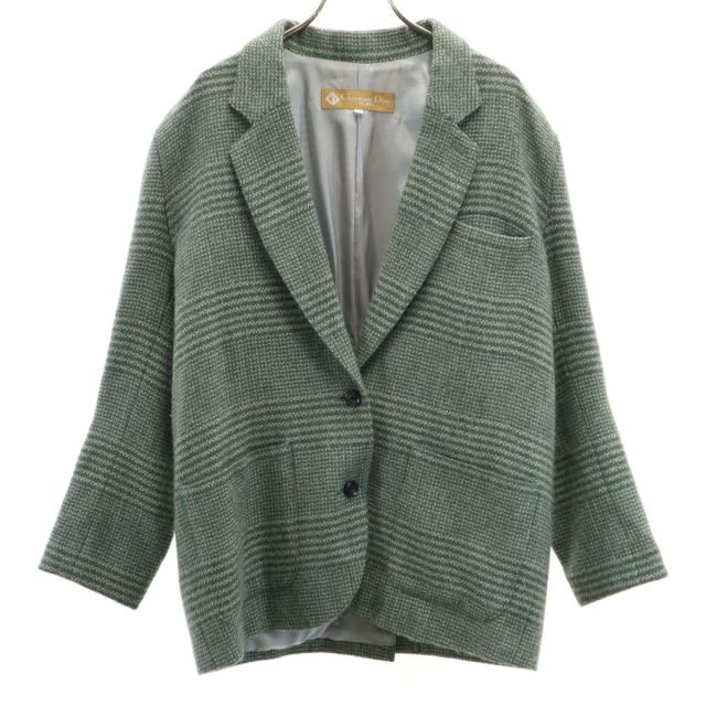Christian Dior SPORTS クリスチャンディオールスポーツ 90s オールド 総柄 ツイード テーラードジャケット M グリーン系 レディース
