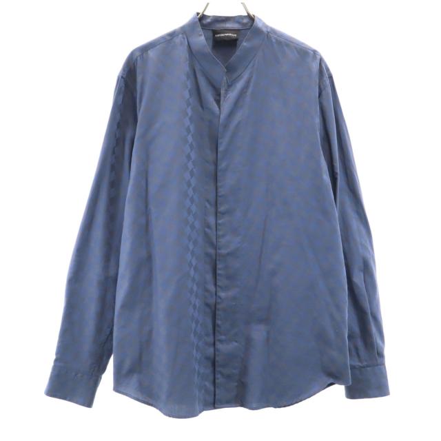 Emporio Armani エンポリオアルマーニ 総柄 長袖 スキッパー シャツ M ネイビー系 メンズ
