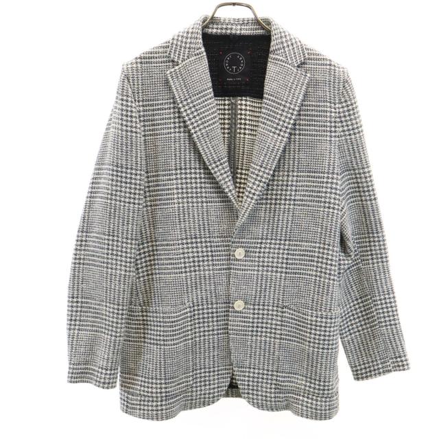 T-JACKET ティージャケット イタリア製 チェック柄 長袖 ライトツイード テーラードジャケット S ホワイト アンコン メンズ