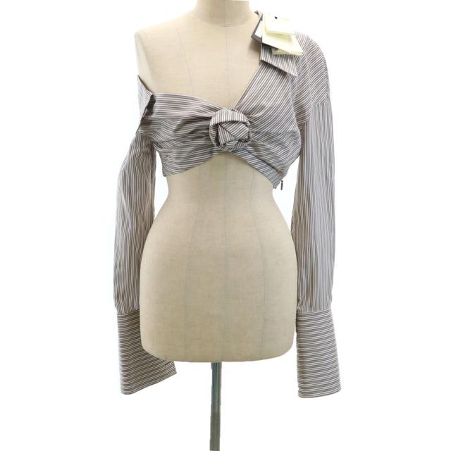 FENDI フェンディ イタリア製 シルク ストライプ柄 長袖 ショート丈 シャツ 38 ホワイト FS7472 Wカフス レディース