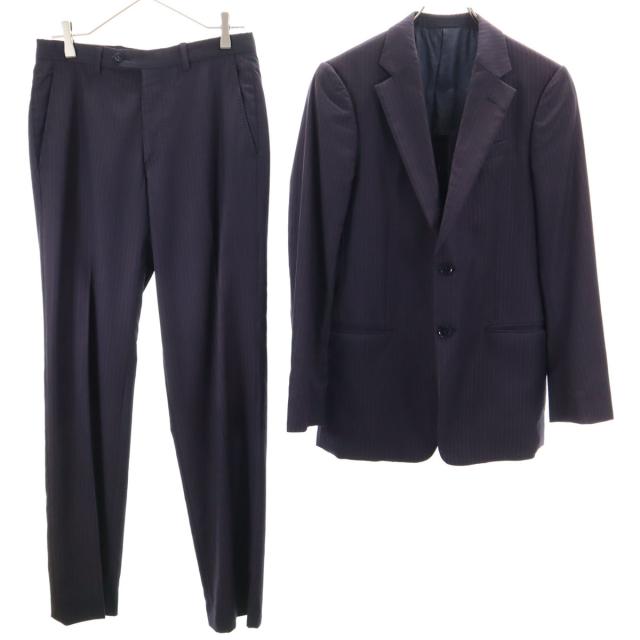ARMANI COLLEZIONI アルマーニ コレツィオーニ イタリア製 ストライプ パンツスーツ 上下セットアップ 46 ネイビー系 メンズ
