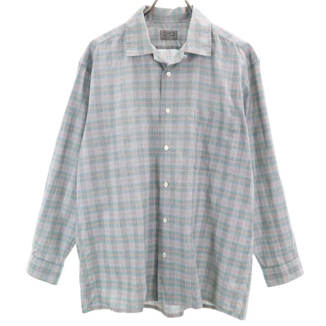 Christian Dior クリスチャンディオール 90s オールド チェック 長袖 オープンカラー シャツ グリーン系 メンズ
