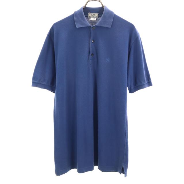 HERMES エルメス イタリア製 半袖 ポロシャツ S ブルー系 メンズ