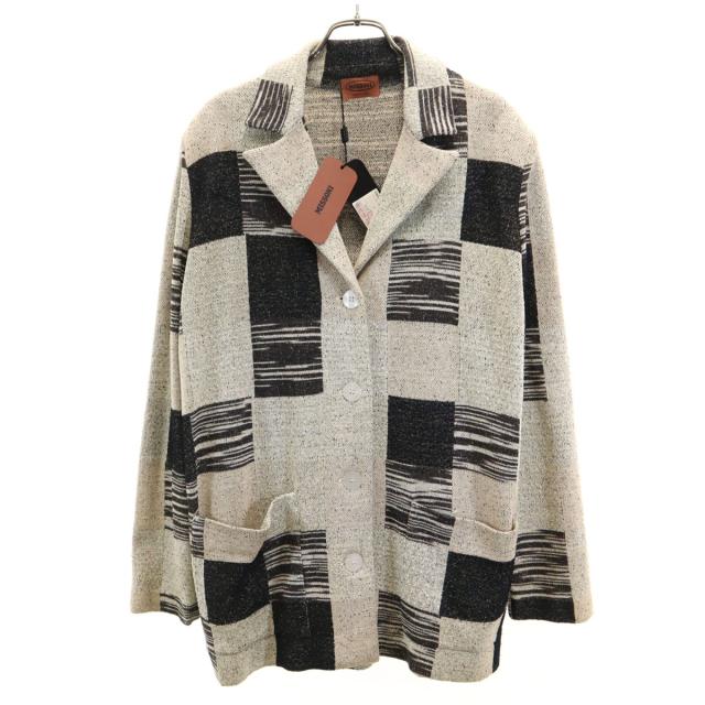 未使用 Missoni ミッソーニ イタリア製 総柄 長袖 ニットカーディガン 44 ベージュ レディース