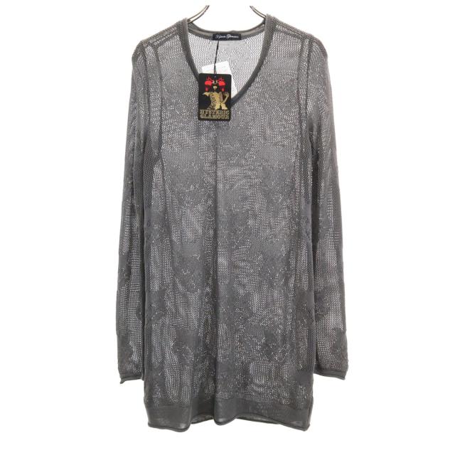 未使用 HYSTERIC GLAMOUR ヒステリックグラマー 日本製 長袖 猫 メッシュ編み チュニック FREE グレー タグ付き ニット レディース