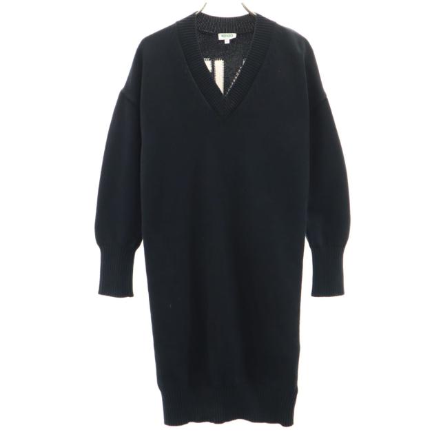 KENZO ケンゾー 長袖 Vネック ニット ワンピース XS ネイビー系 レディース