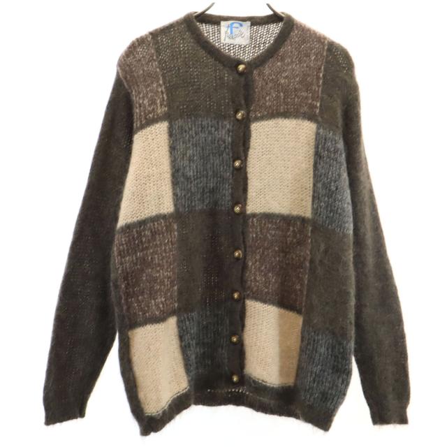80s イタリア製 ヴィンテージ 長袖 ニットカーディガン ブラウン レディース