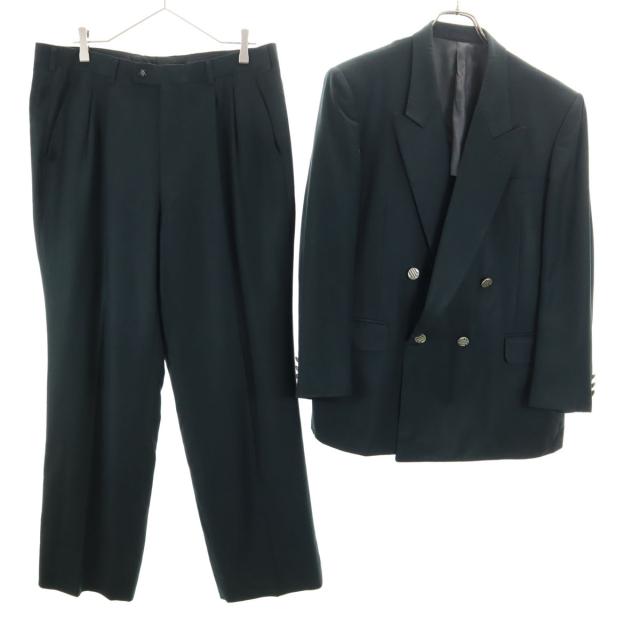 LANVIN ランバン 90s ウール オールド スーツ 上下セットアップ ST48-55 ネイビー系 ダブルボタン メンズ