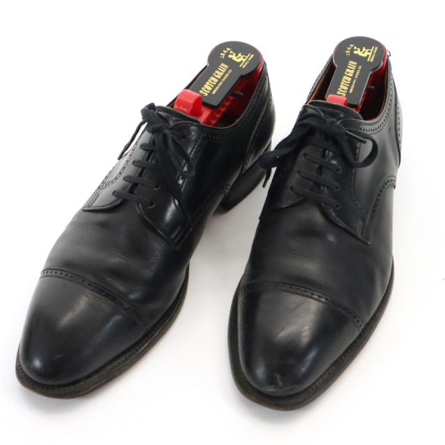 SCOTCH GRAIN スコッチグレイン レザー ビジネスシューズ 24 1/2 ブラック 外羽根 革靴 シューキーパー付き メンズ
