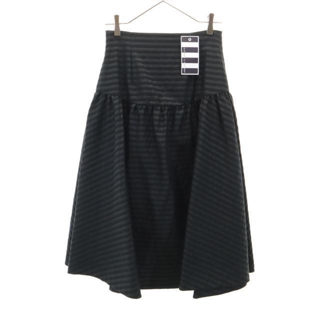 未使用 BORDERS at BALCONY ボーダーズアットバルコニー 日本製 ボーダー柄 ミモレ丈 ジャガード フレアスカート 38 ブラック レディース
