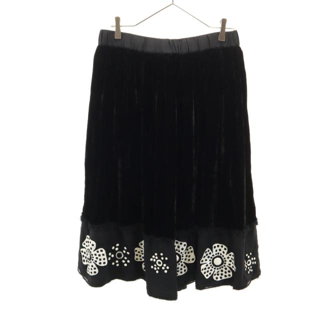 jupe by jackie ジュップバイジャッキー 2015年 シルク フラワー刺繍 ミモレ丈 ベロア ギャザースカート 2 ブラック レディース